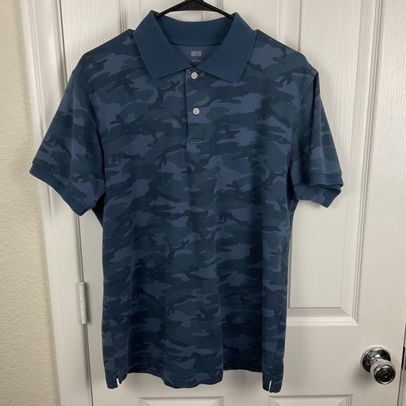 Uniqlo | Shirts | Uniqlo Mens Blueblack Camouflage Shortsleeve Polo ...
